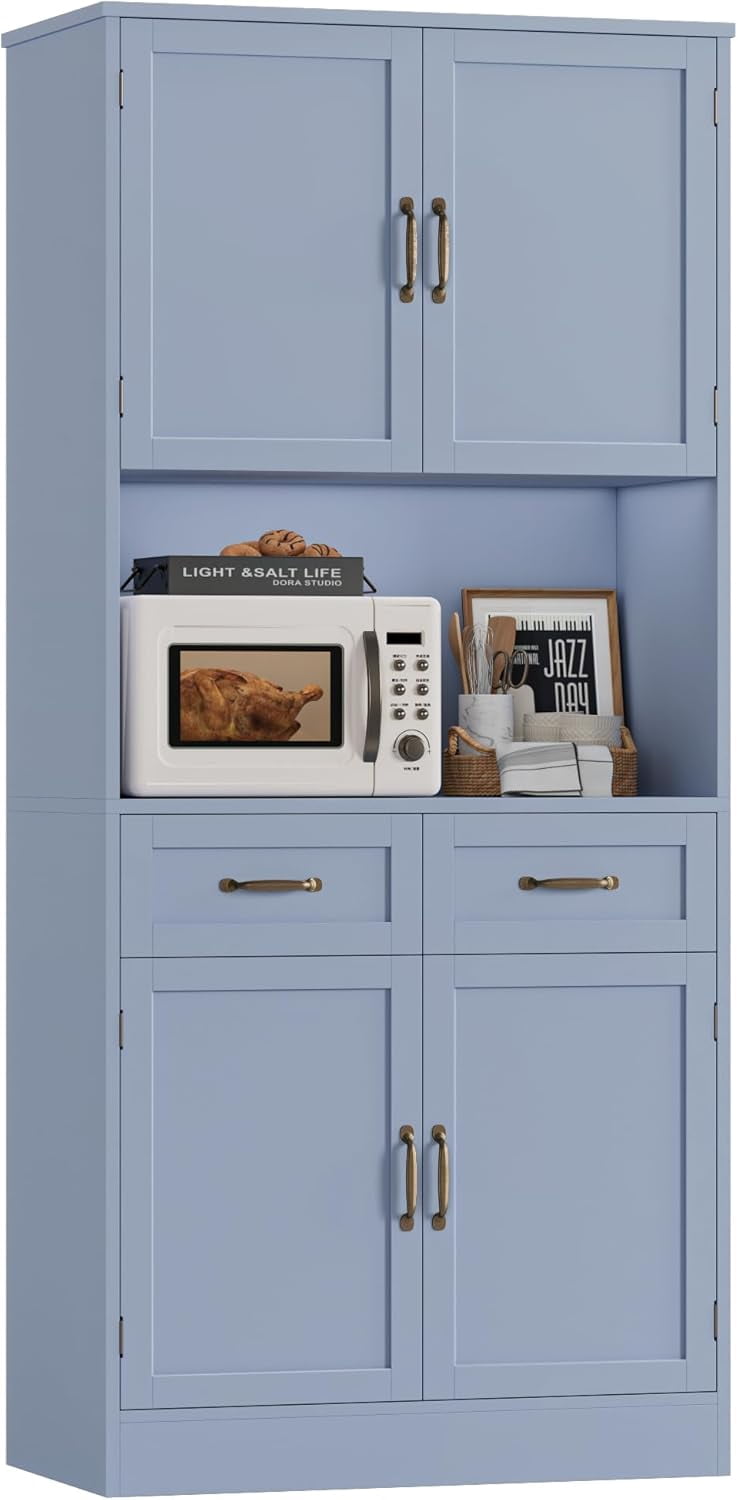 71" Tall Kitchen Pantry Storage Cabinet, Modern Kitchen Hutch Bar ...