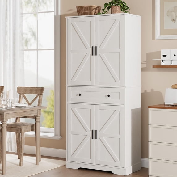 71'' Tall Kitchen Storage Cabinet, 4-Door Freestanding Pantry Cupboard ...