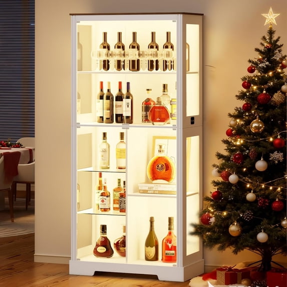 71" Tall Lighted Display Curio Cabinet with Glass Doors,Glass Curio ...