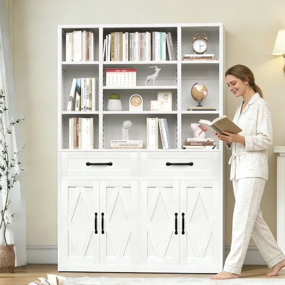 71" Tall Metal Bookcase Storage Cabinet with Doors 2 Drawers Adjustable ...