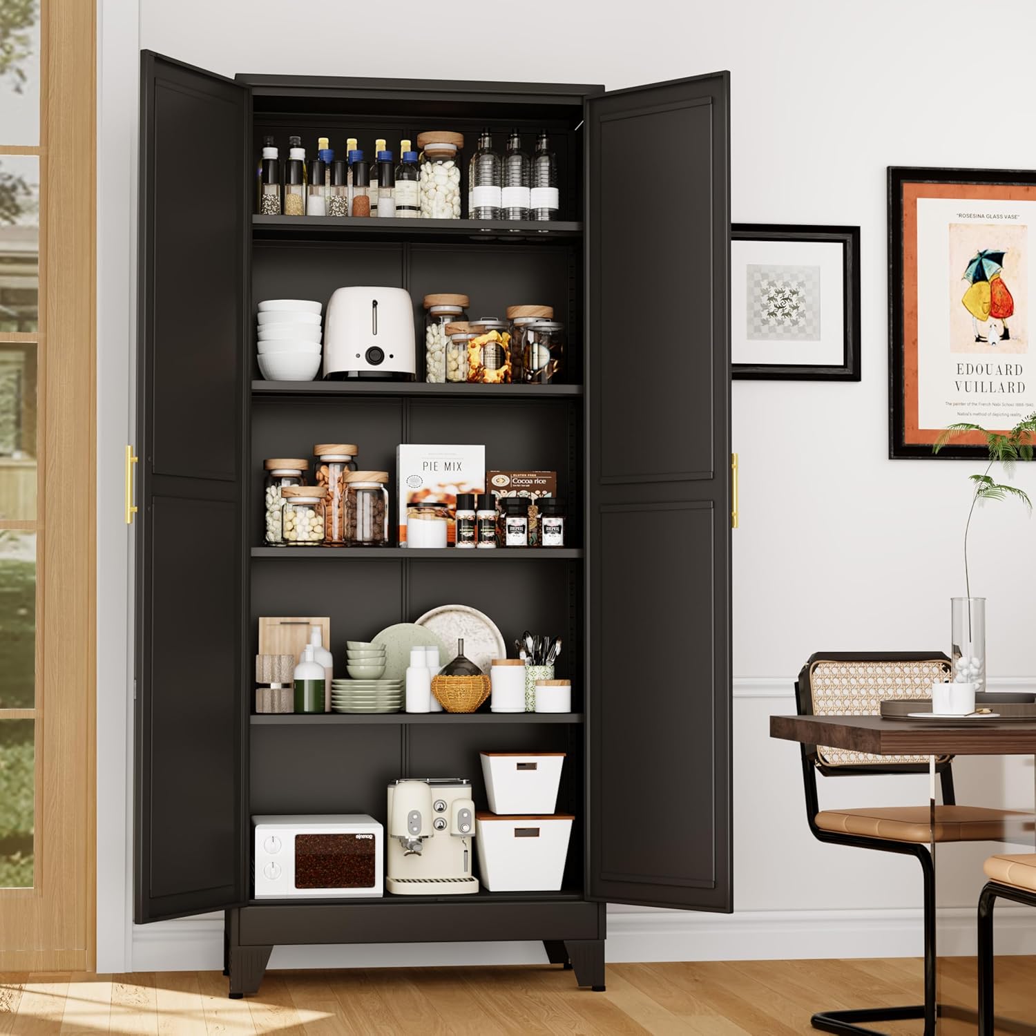 71" Tall Metal Pantry Storage Cabinet with Doors and 4 Adjustable ...