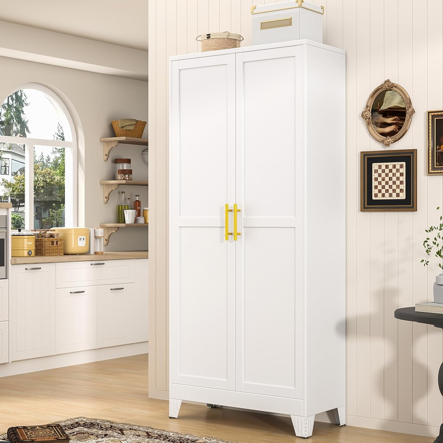 71" Tall Metal Pantry Storage Cabinet with Doors and 4 Adjustable ...