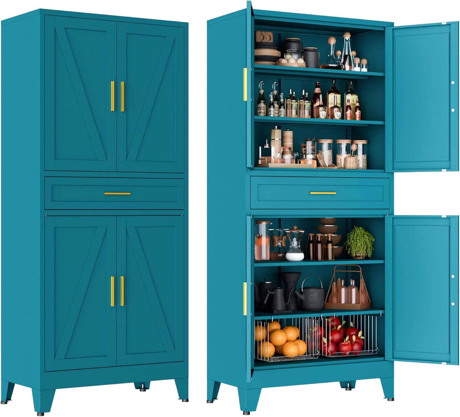 71" Tall Pantry Storage Cabinet with Drawer and Adjustable Shelves ...