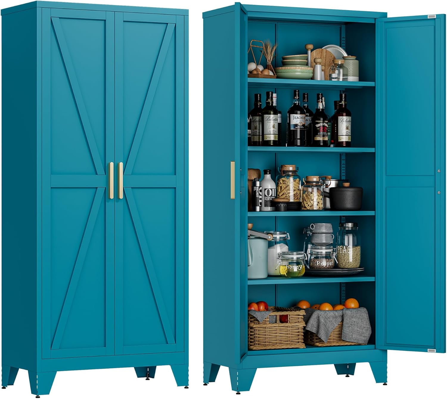 71" Tall Metal Storage Cabinet with 2 Doors and 4 Adjustable Shelves, 5 ...