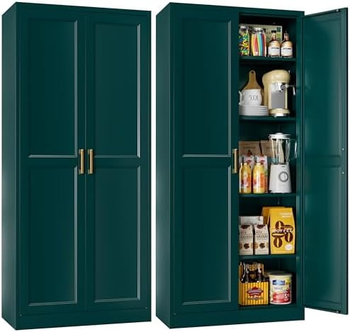 71" Tall Metal Storage Cabinet, Kitchen Pantry Storage Cabinets with ...