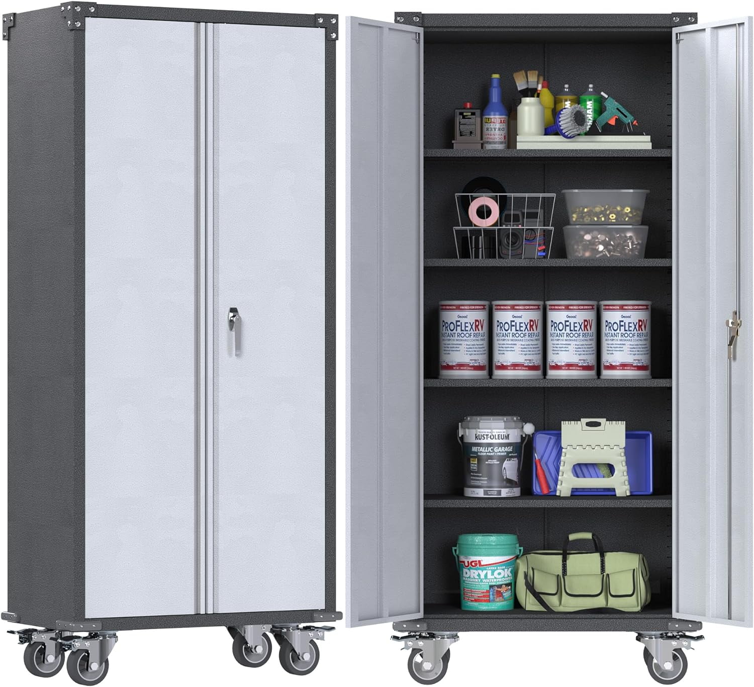 71" Tall Metal Storage Cabinets with Doors and 4 Adjustable Shelves ...