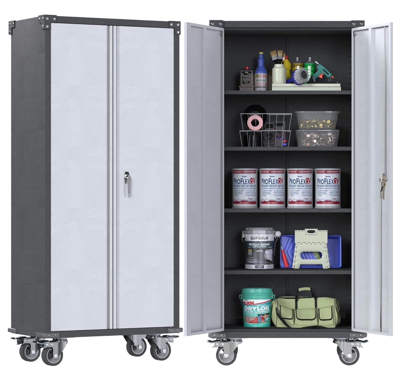 71" Tall Metal Storage Cabinets with Doors and 4 Adjustable Shelves ...