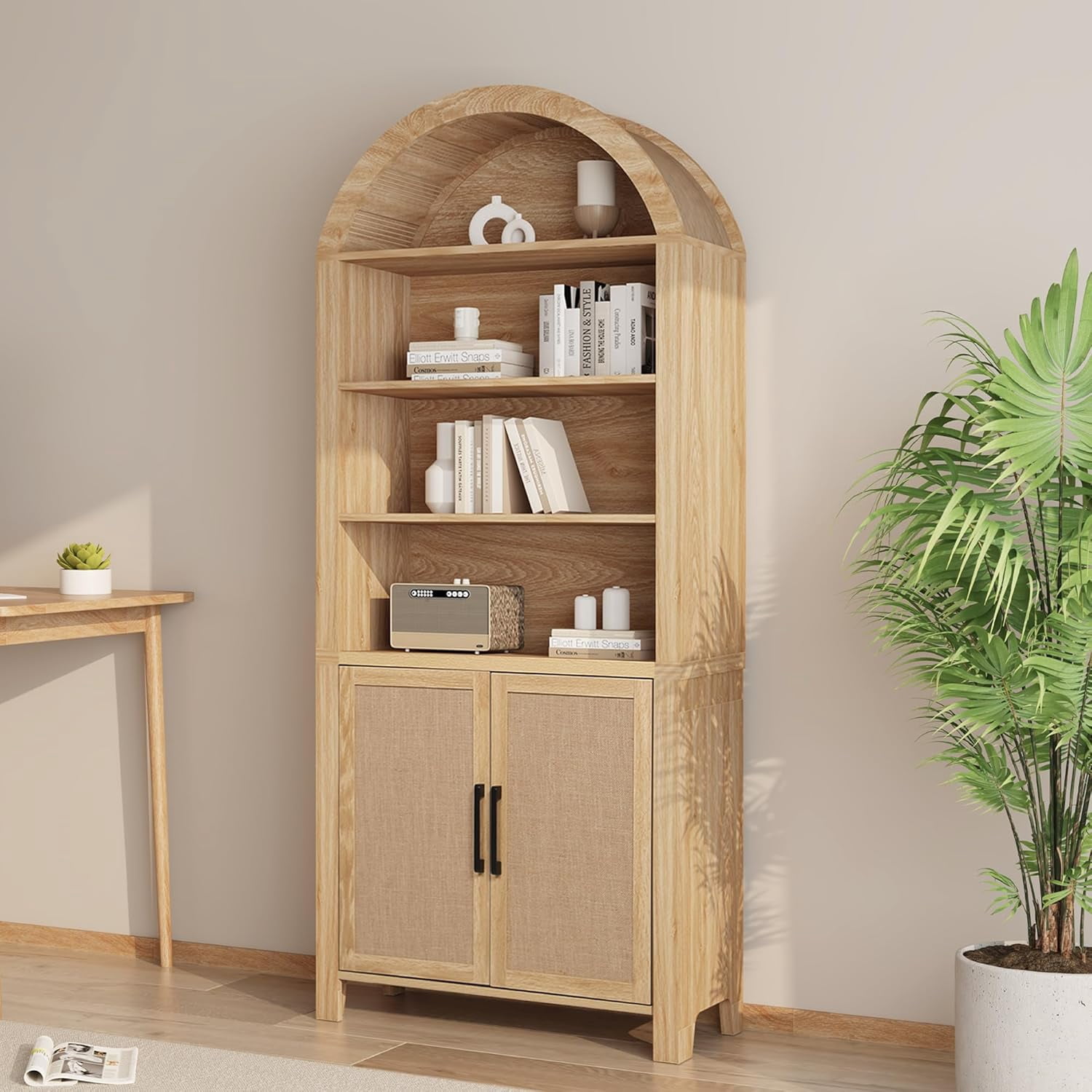 71" Tall Narrow Arched Bookshelf, Mid Century Modern 5-Tier Arched ...