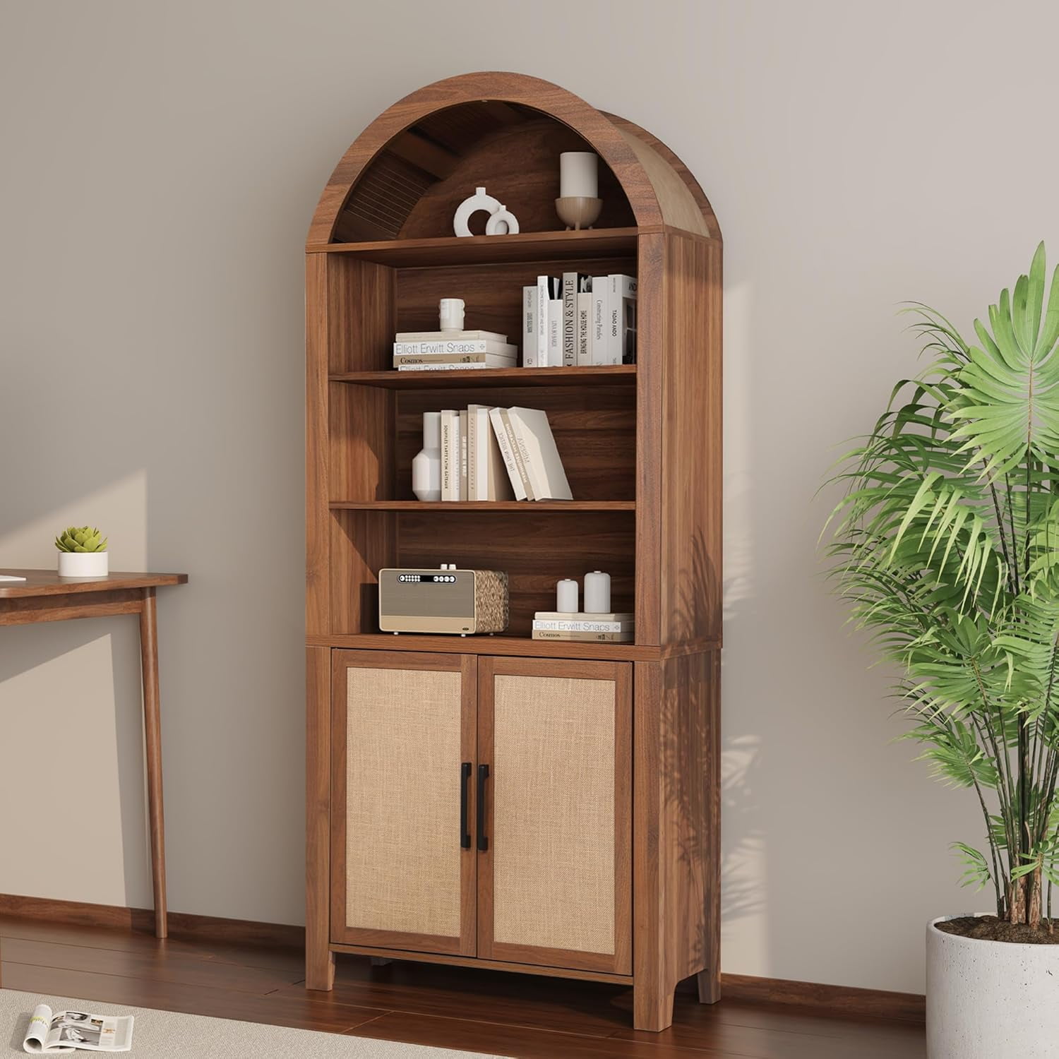 71" Tall Narrow Arched Bookshelf, Mid Century Modern 5-Tier Arched ...