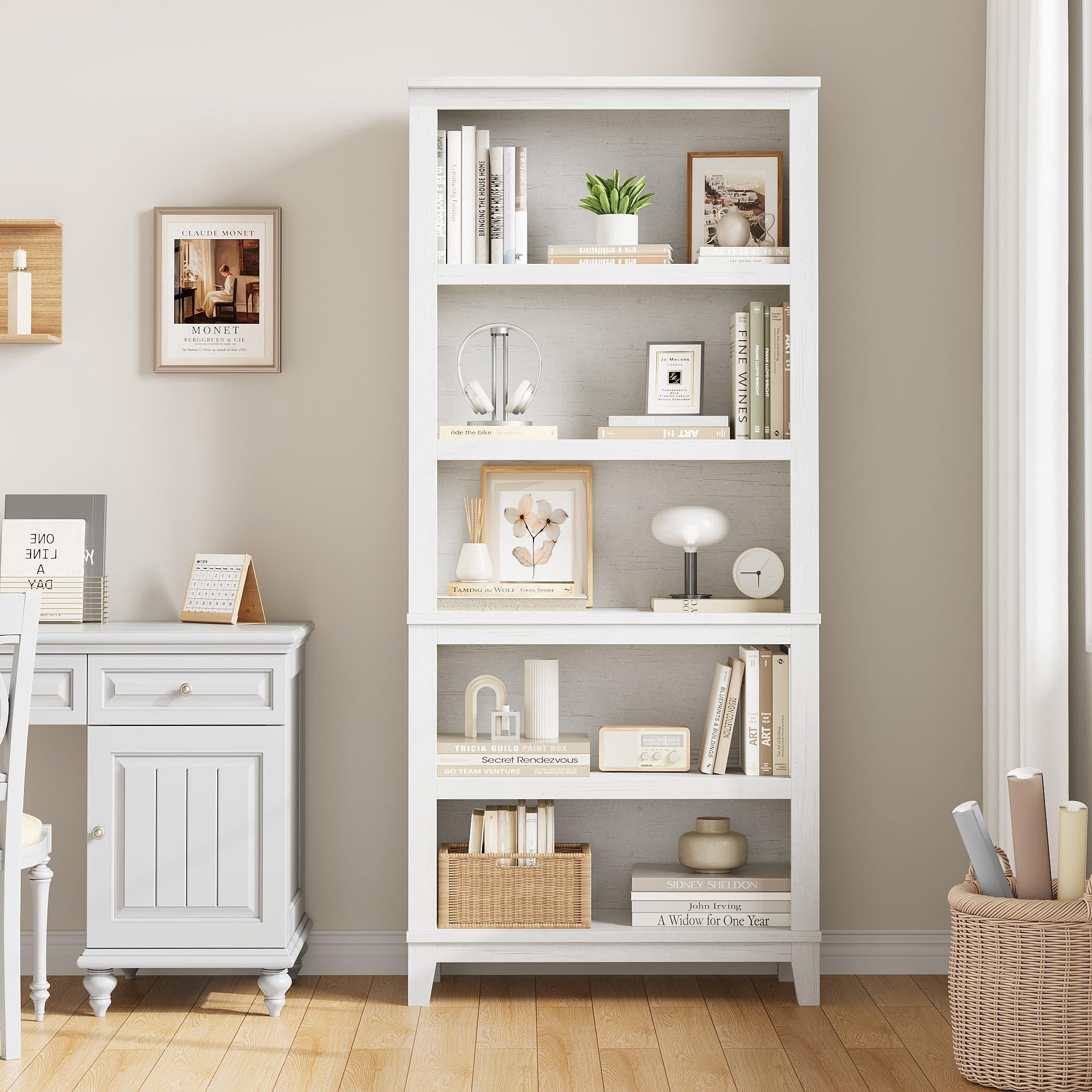 71" Tall Narrow Bookshelf, 5 Tier Bookcase Set of 2 with Adjustable ...