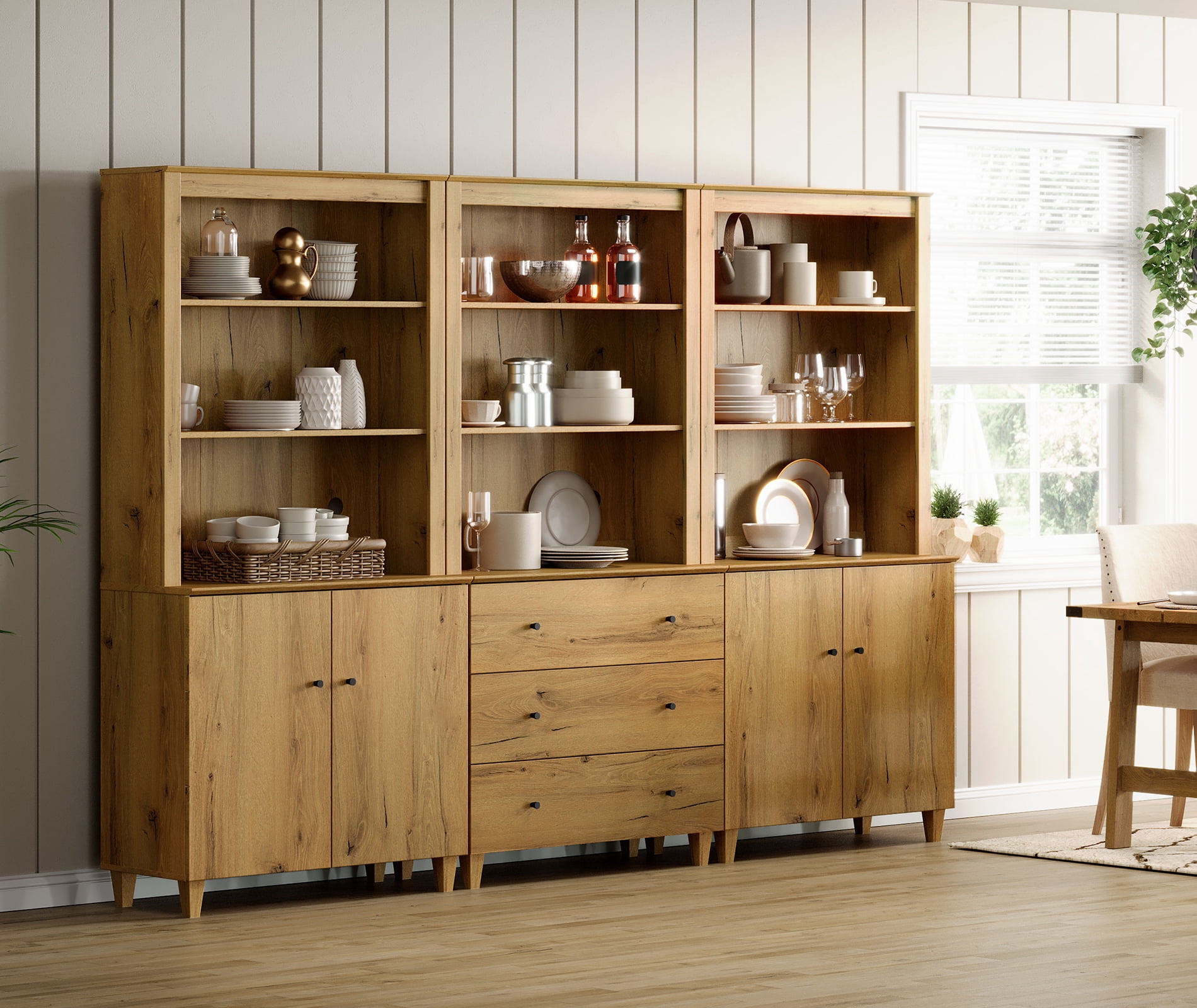 71" Tall Pantry Cabinet Set of 3, Kitchen Storage Pantries with 2 ...