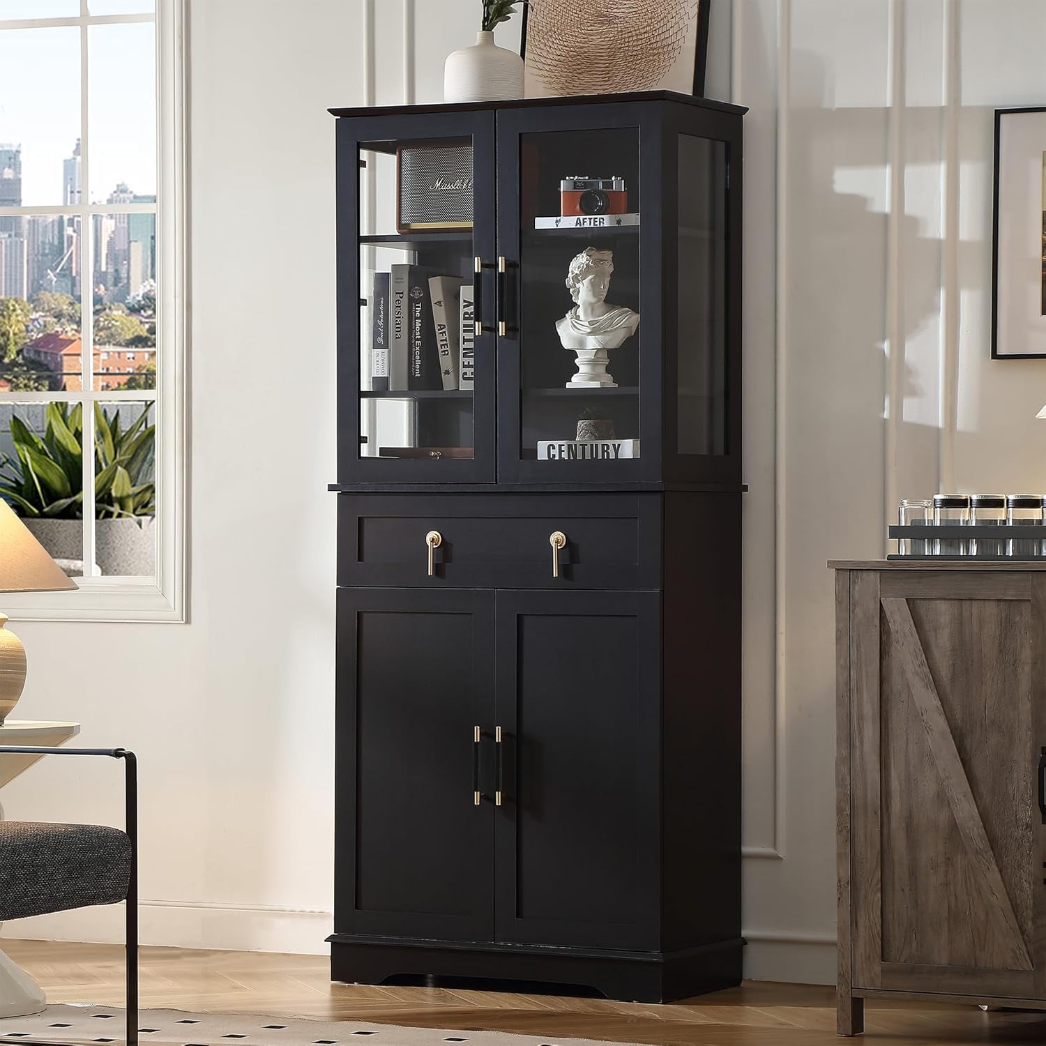 71'' Tall Pantry with Great Showcase&Storage, Pantry Cabinet with ...