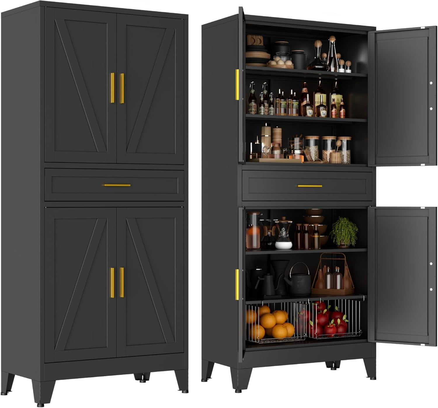 71" Tall Pantry Storage Cabinet with Drawer and Adjustable Shelves ...