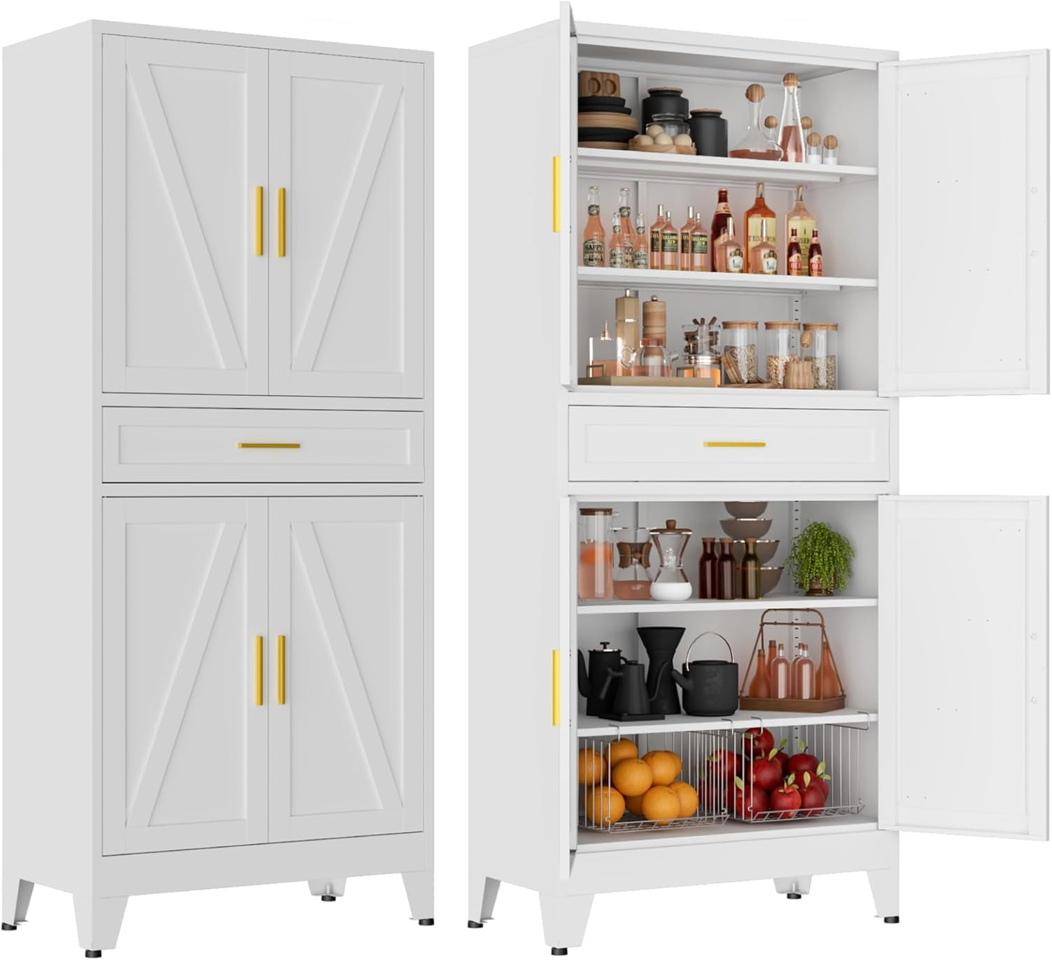 71" Tall Pantry Storage Cabinet with Drawer and Adjustable Shelves ...