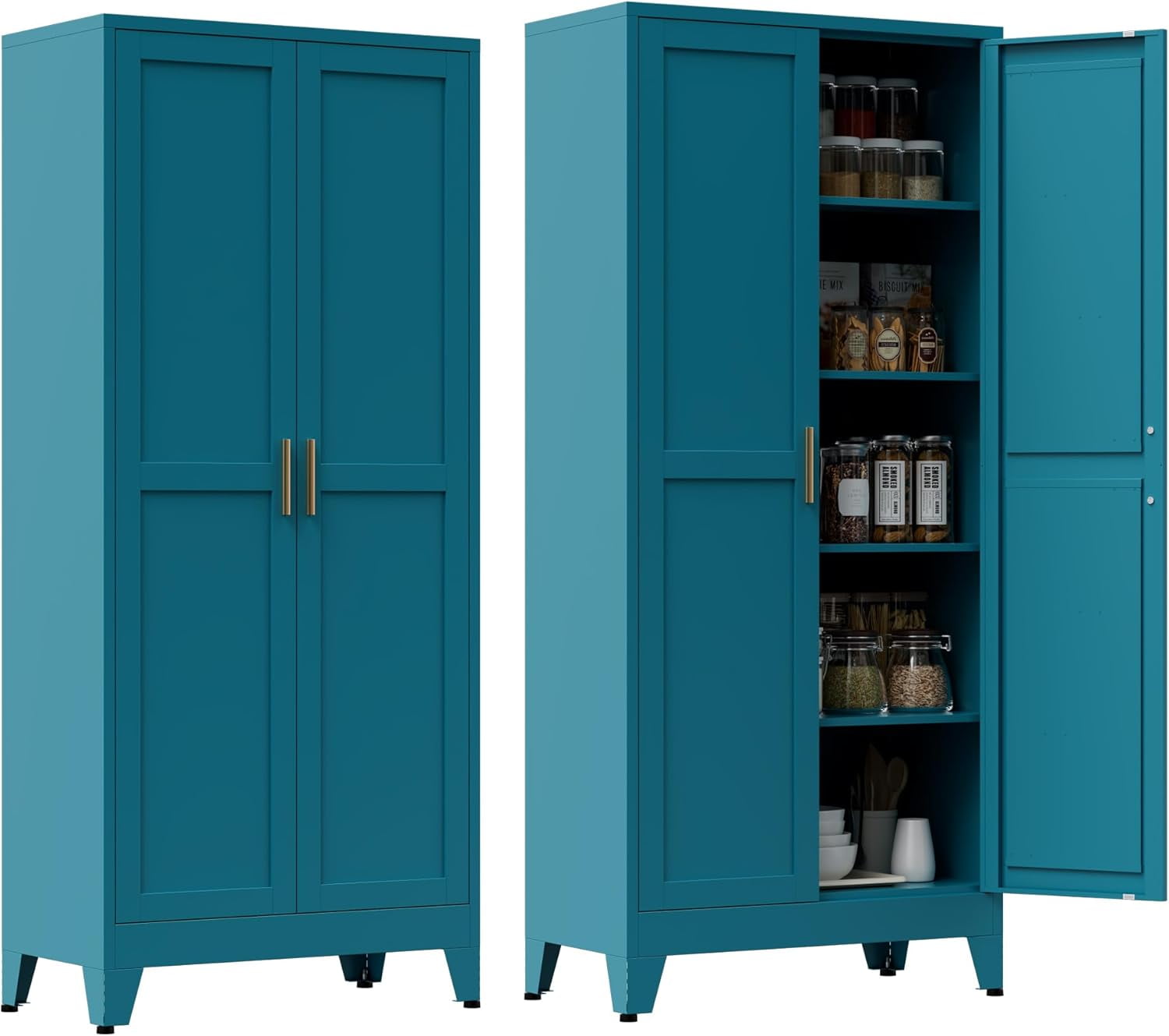 71” Tall Pantry Storage Cabinet, Kitchen Cabinets, Metal Cupboard with ...