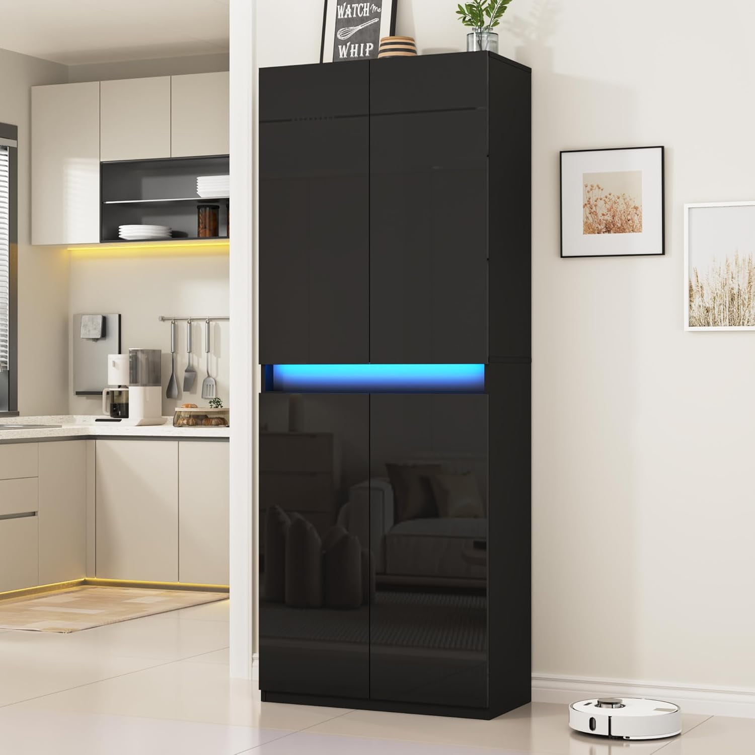 71" Tall Pantry Storage Cabinet, Kitchen Pantry with High Gloss Doors ...