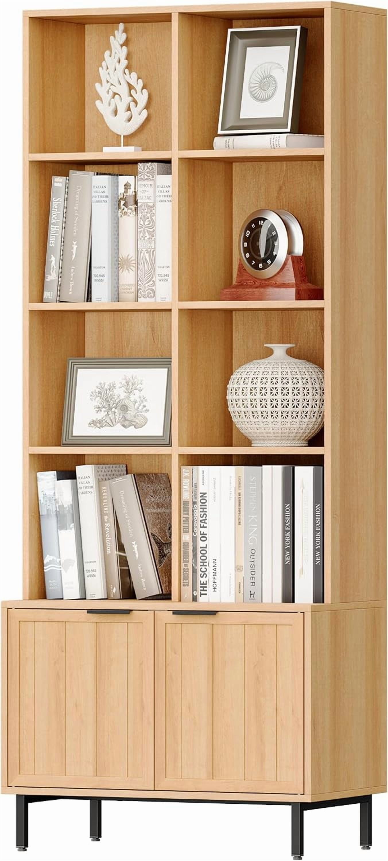 71" Tall Wooden Bookcase with Doors & Storage - 4-Tier Adjustable ...