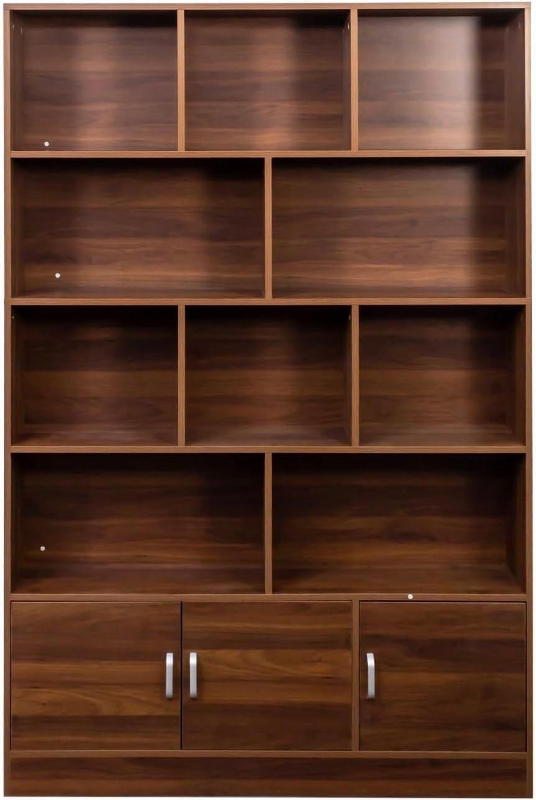 71" Tall Wooden Bookcase, Mid Century Modern Bookshelf with 5-Tier ...
