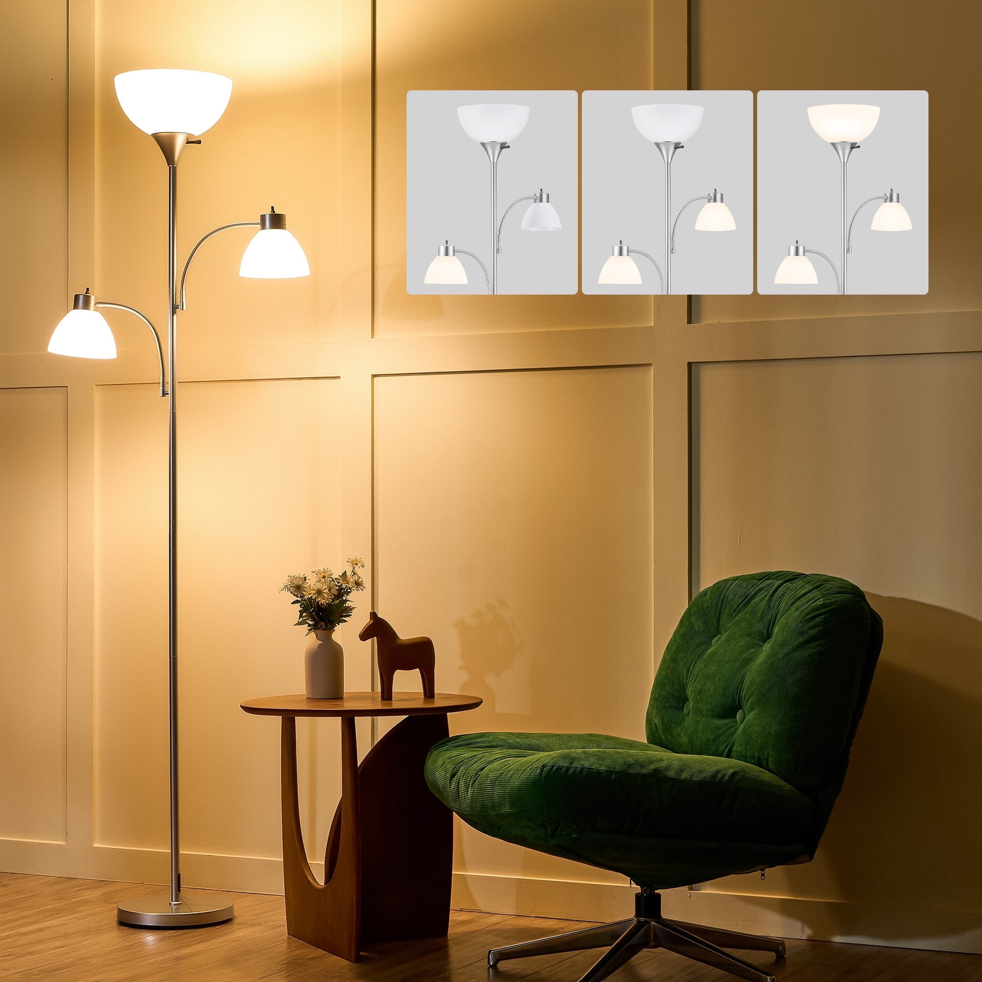 71" Torchiere Floor Lamp with Adjustable Gooseneck Reading Lights Black ...