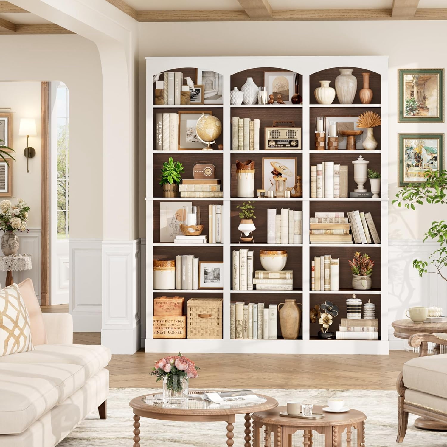 71" Triple Wide Bookshelf, 6 Tier Tall Bookshelf, Large Bookcase with ...