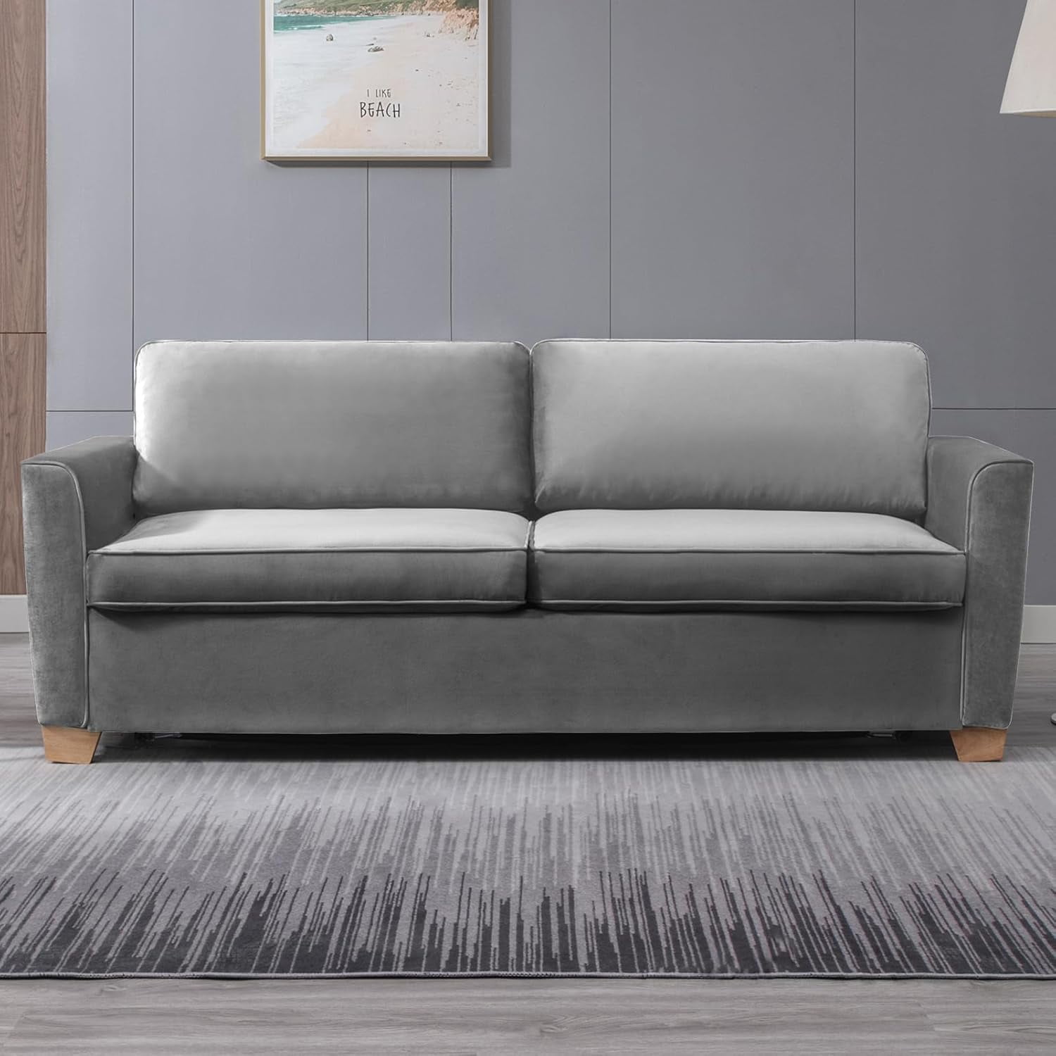 71" W Full Size Pull Out Sleeper Sofa Bed with Memory Foam Pillows and ...