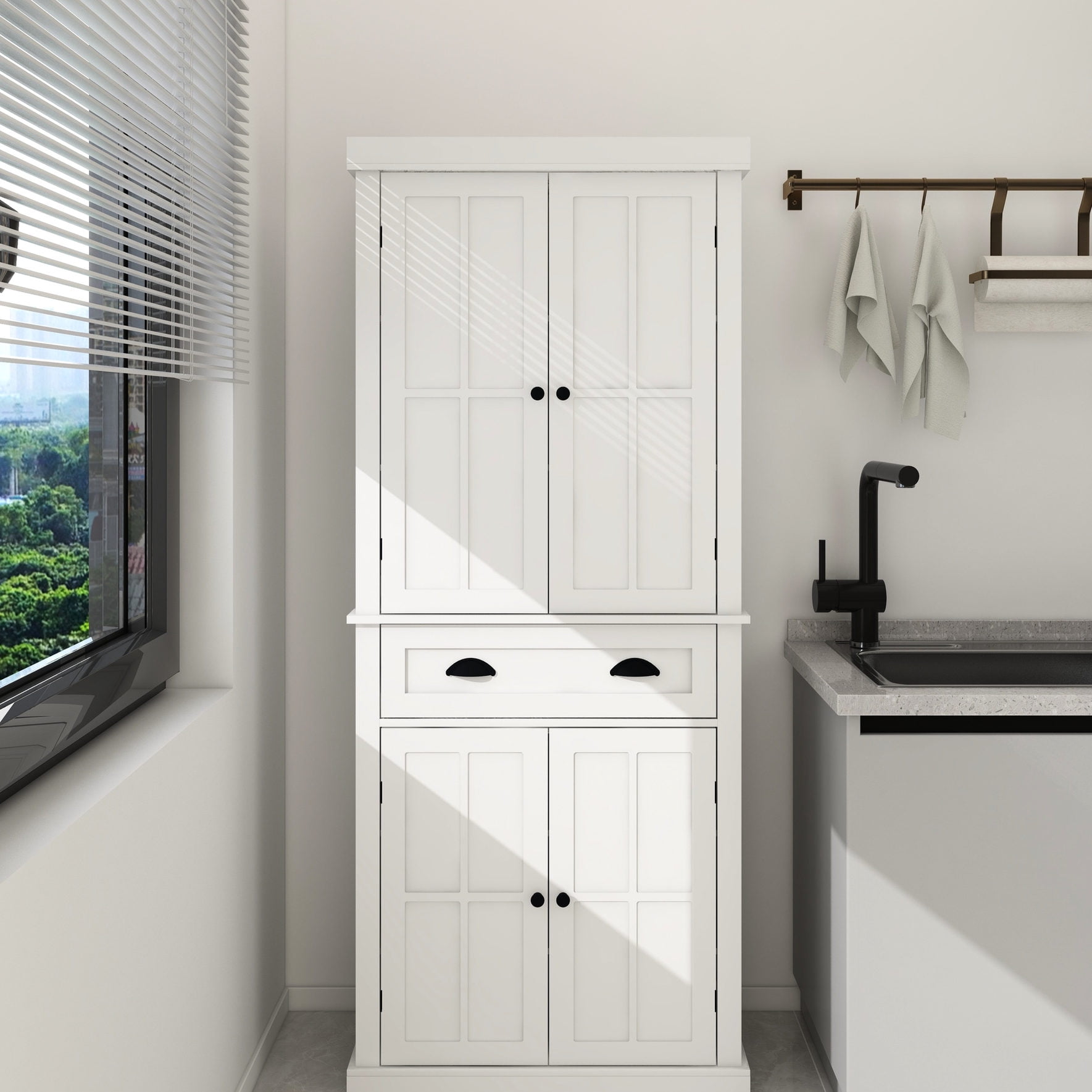 71", White MDF Cabinet - Waterproof & Non-toxic Surface - Kitchen ...