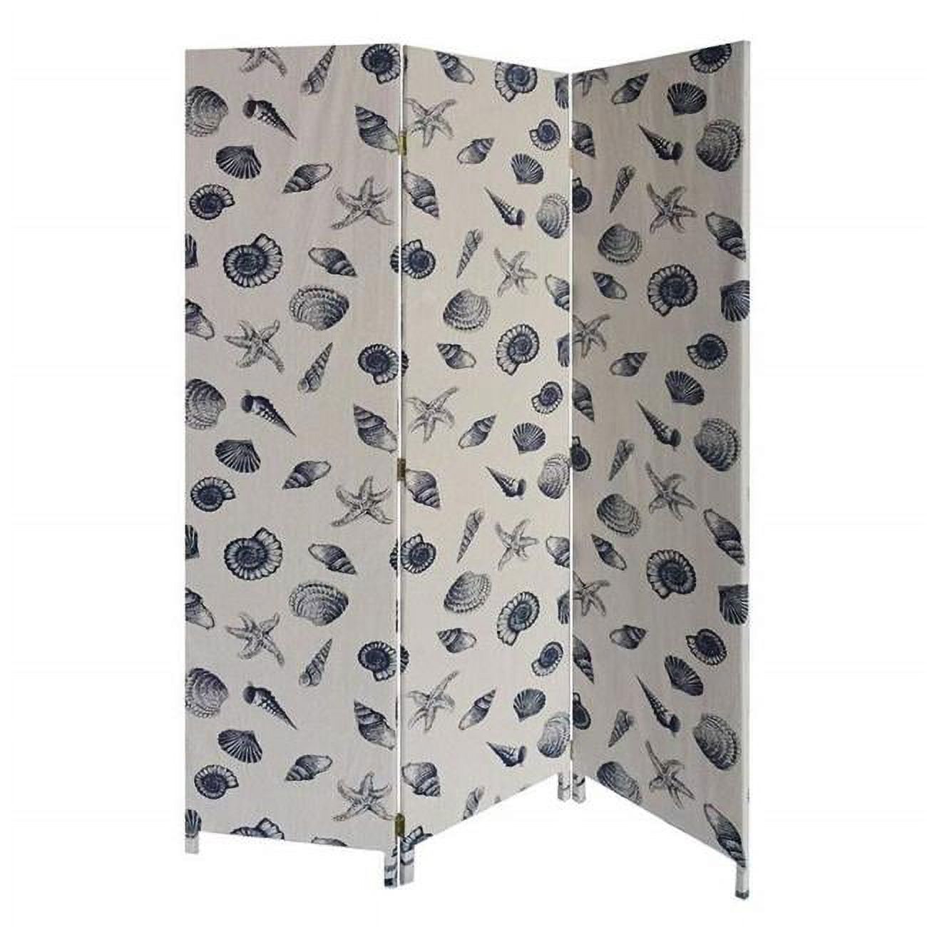 71 in. 3 Panel Fabric Room Divider with Seashell Print, Blue - Walmart.com