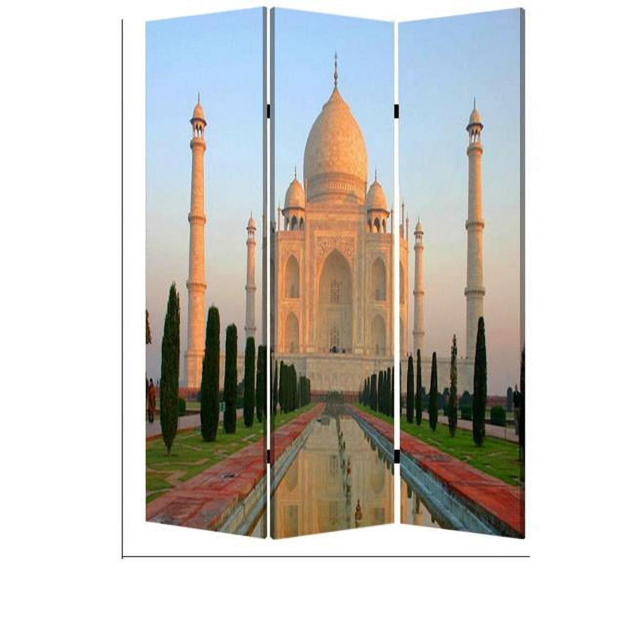 71 in. Brar 3 Panel Screen with Taj Mahal Reflecting Pool Print, Multi ...