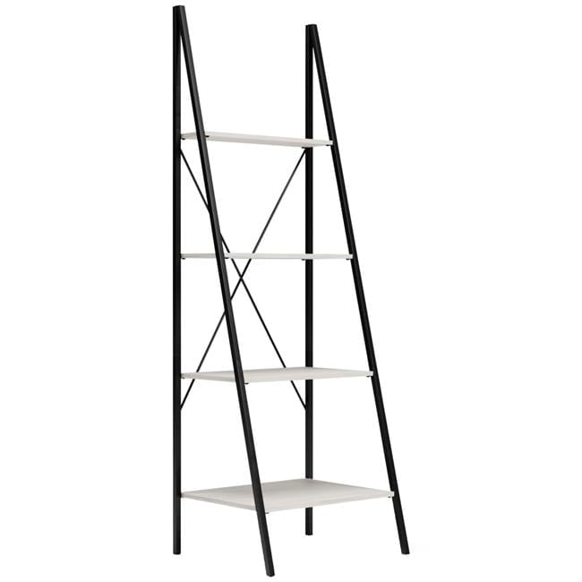 71 in. Gem Angled Ladder Design Black Metal Frame Leaning Bookcase ...