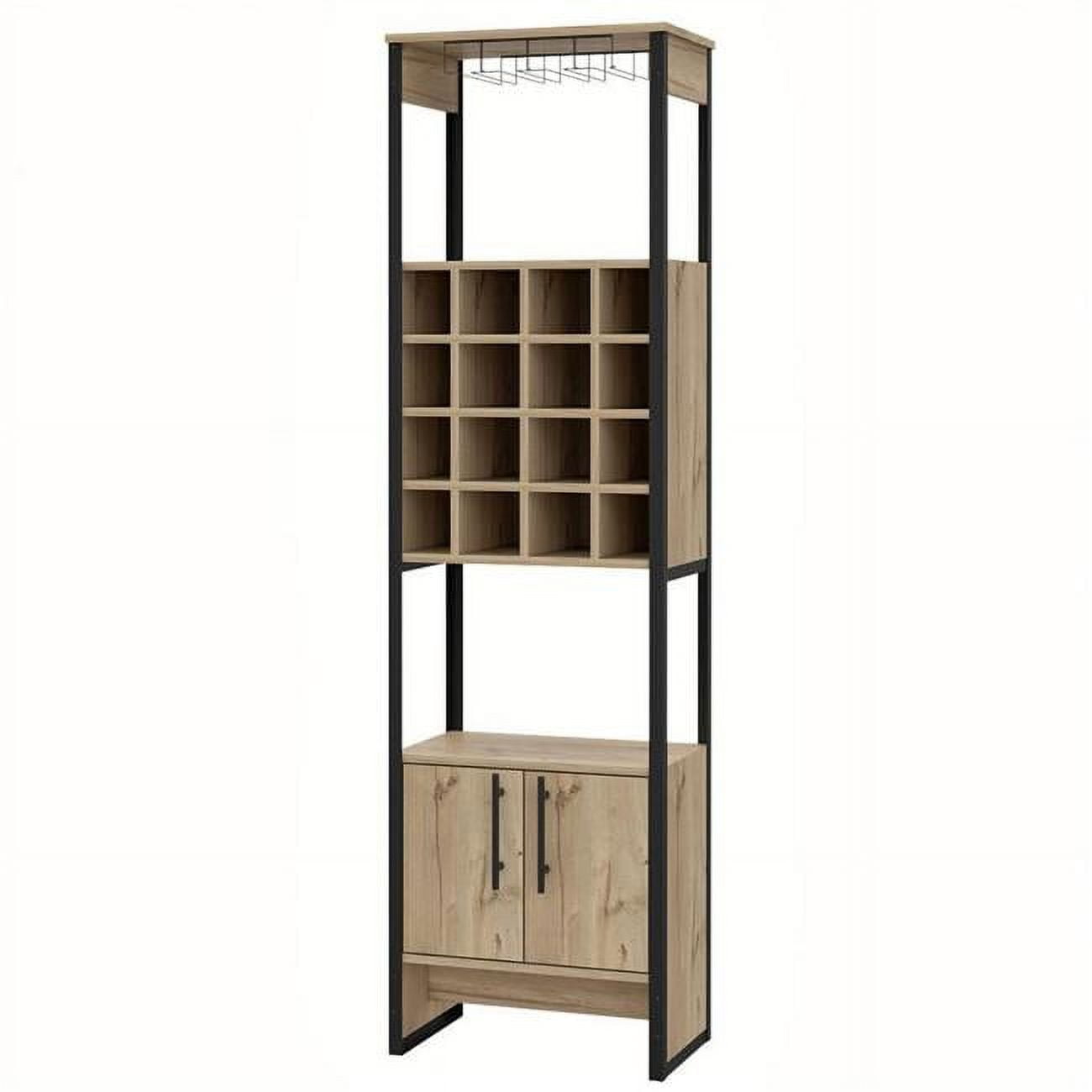 71 in. Isa 16 Cubbies Wood Standing Bar Cabinet, Natural Brown & Black ...