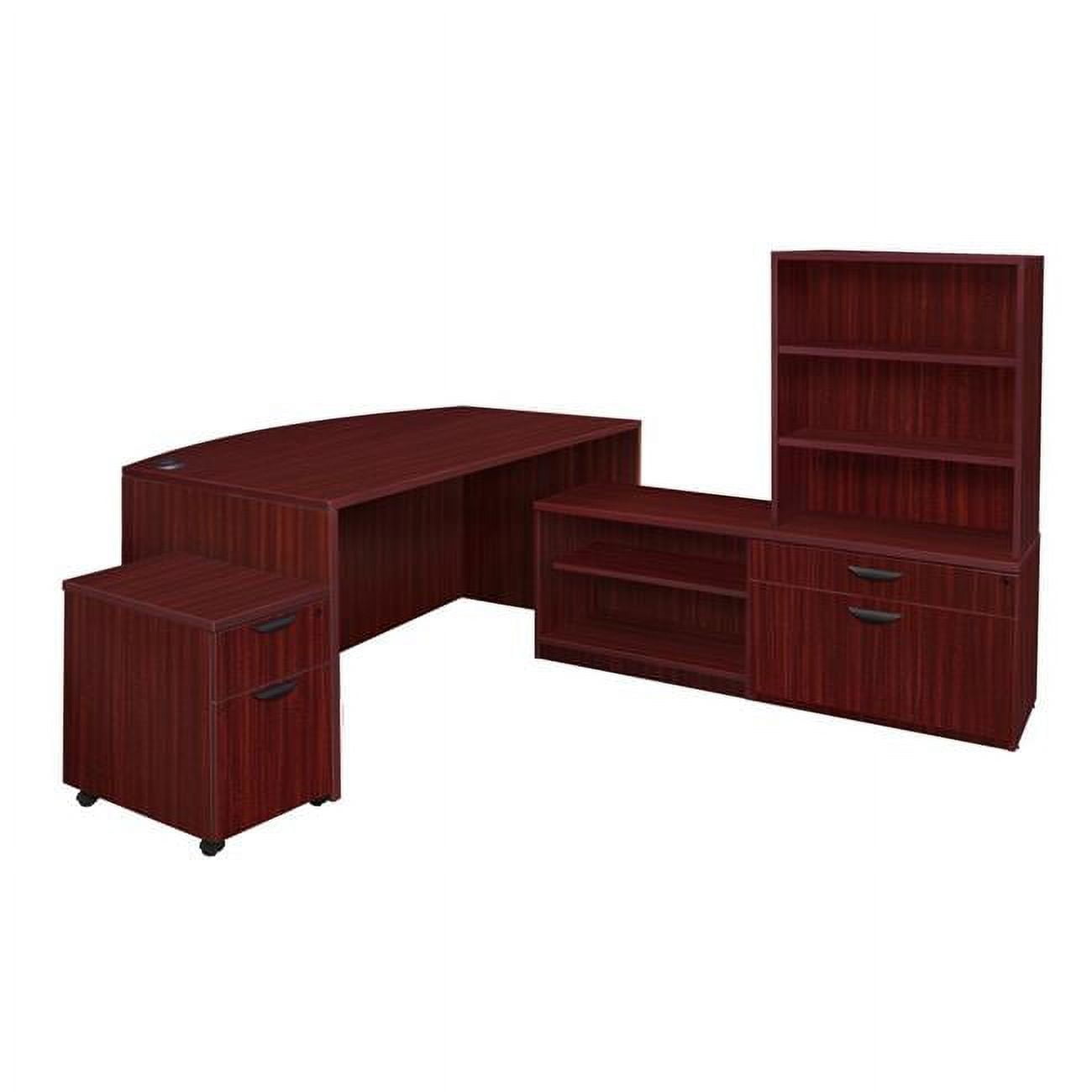 71 in. Legacy Hi-Low Bow Front L-Desk with Open Hutch & Single Mobile ...