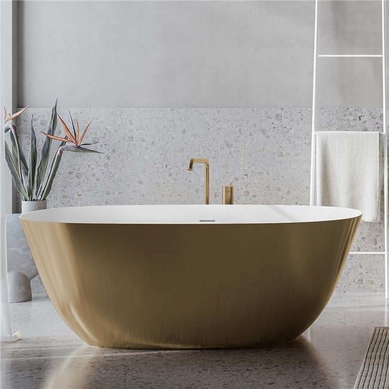 71 in. Sinatra epiStone Solid Surface Freestanding Bath Tub, Matte Gold ...