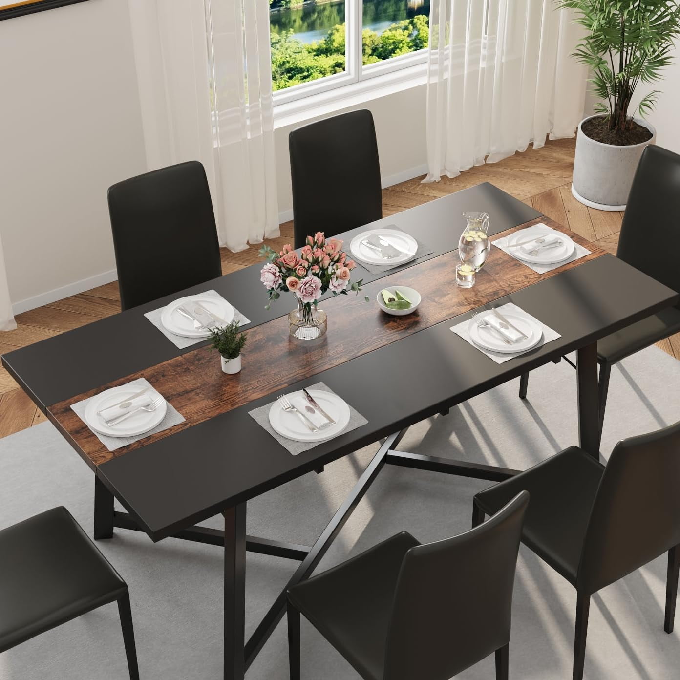 71 inch Dining Table for 6 People, Large Rectangular Wood Kitchen Table ...