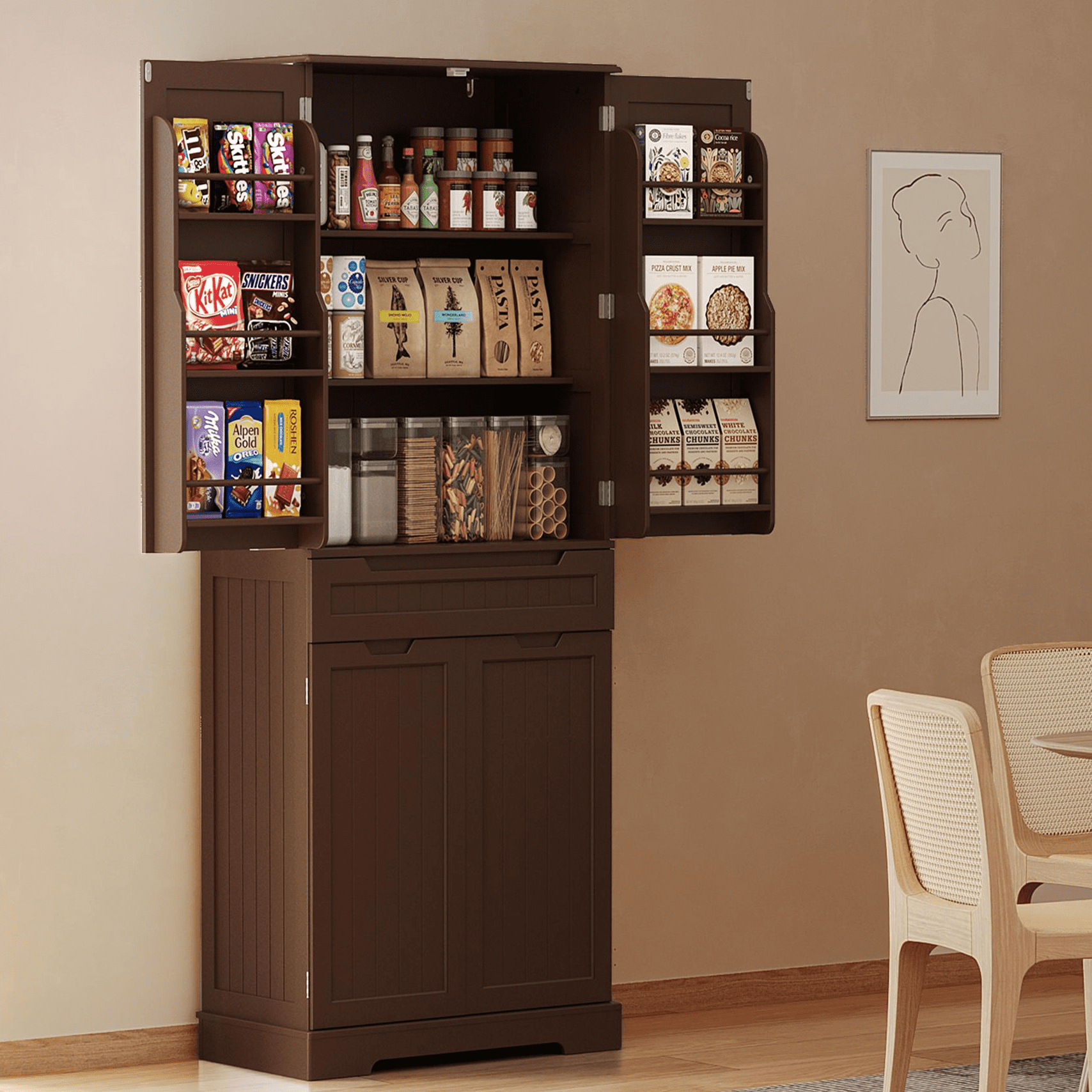 Pantry Cabinet, Lokfa 71" Large Kitchen Pantry Cabinet with 2 Magnetic ...