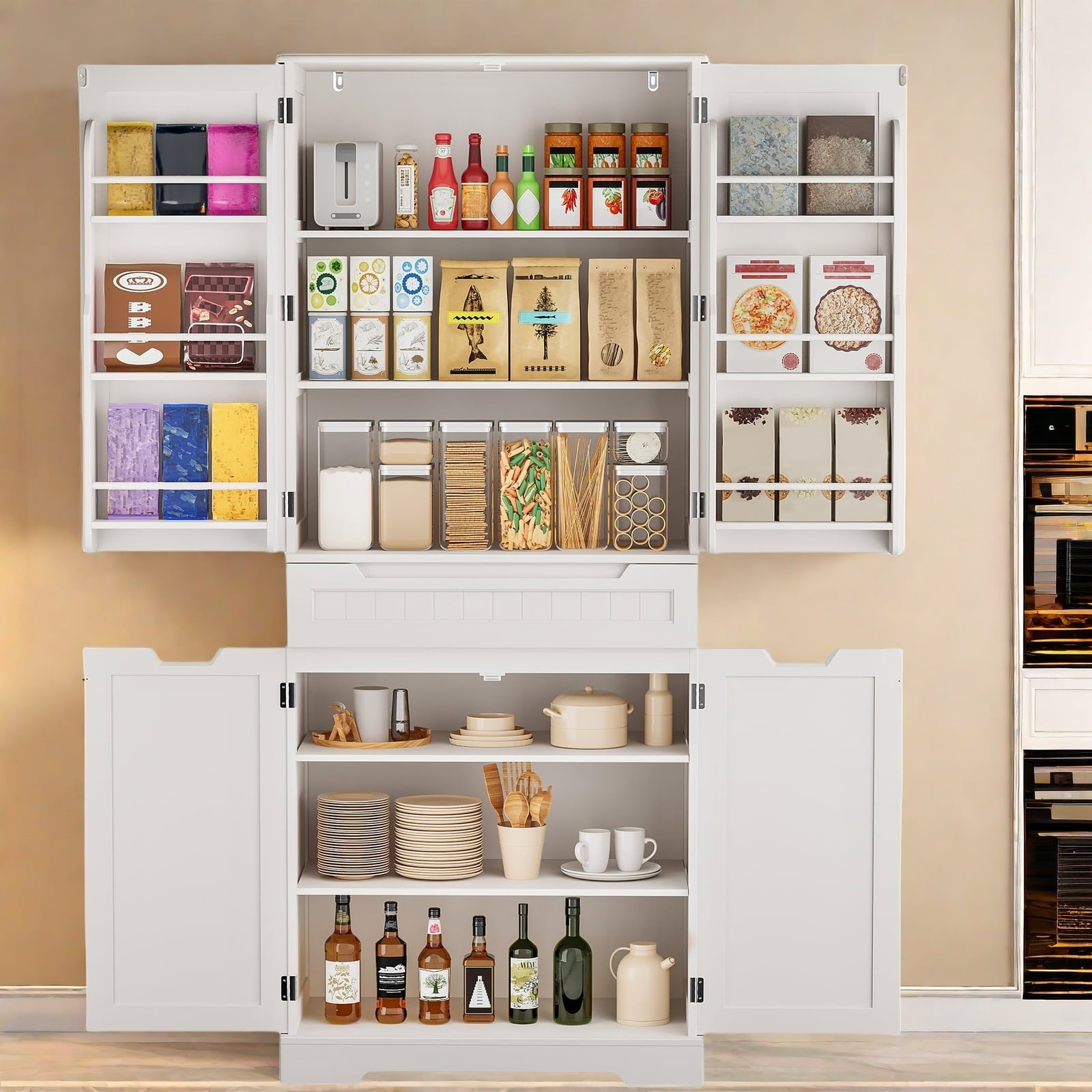 Lofka 71-inch Kitchen Pantry Cabinet with 2 Magnetic Door and Shelves ...