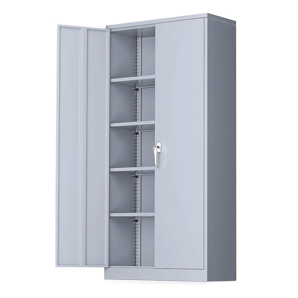 71 inch Metal Garage Storage Cabinet with Locking Doors and Adjustable ...
