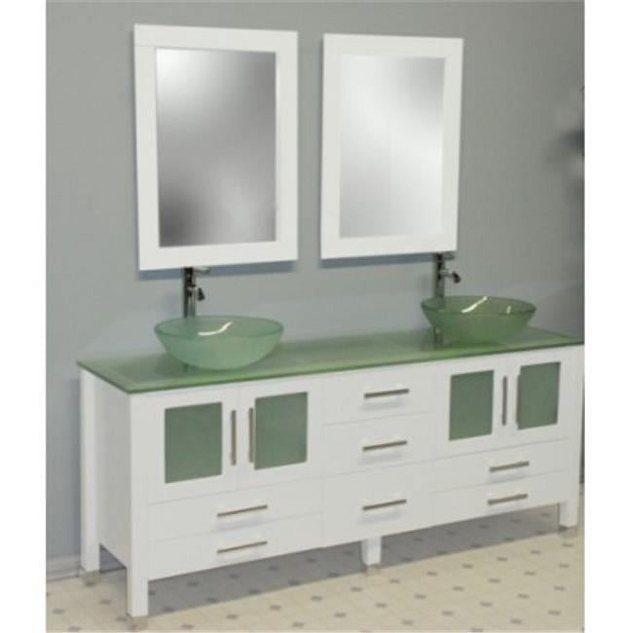 71 inch Solid Wood & Frosted Glass Double Vessel Sink Vanity Set with ...