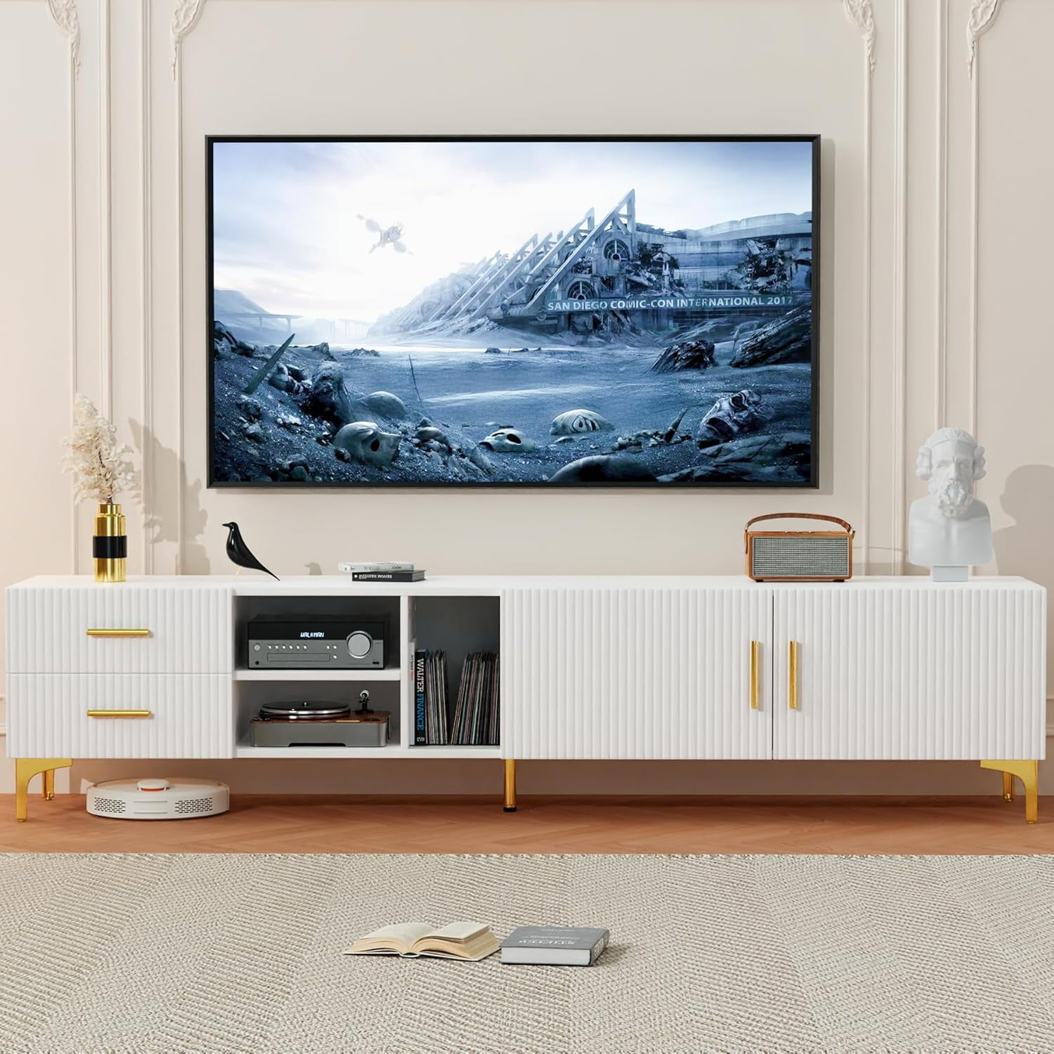 71 inch TV Stand for Living Room, Modern Entertainment Center with ...