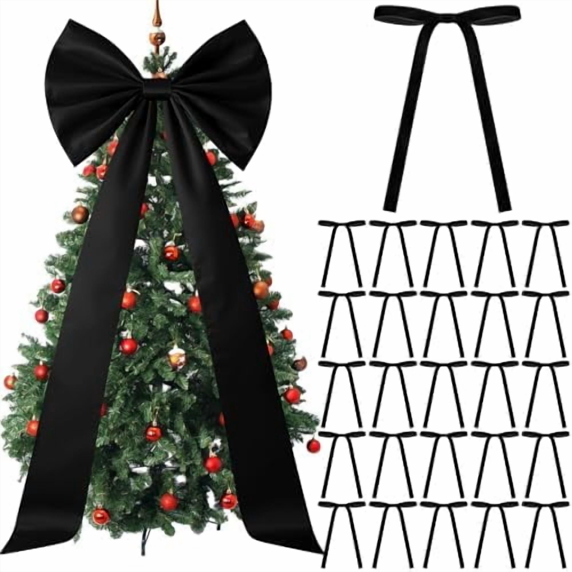 71 x 20 Inch 25 Pcs Giant Black Bow Christmas Tree Topper with 24 Pcs ...