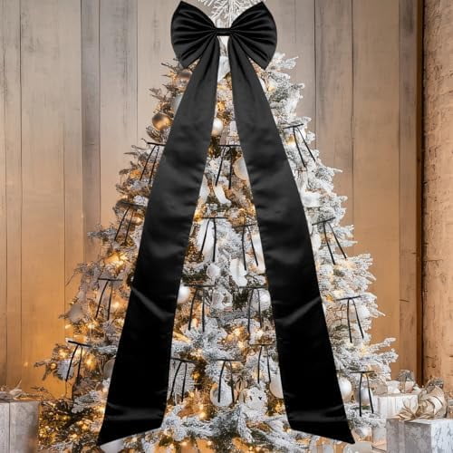 71 x 20 Inch Giant Black Bow Christmas Tree Topper with 24 Pcs Velvet ...