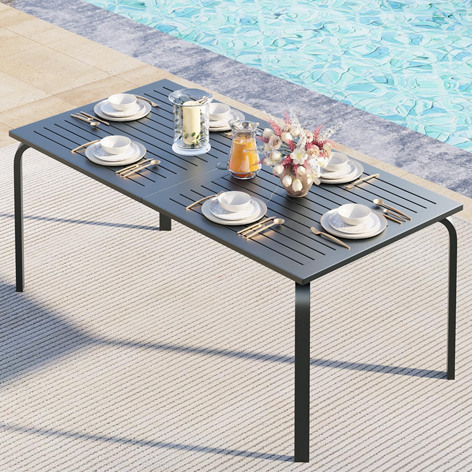71" x 35" Outdoor Dining Table - 8-Person Aluminum Patio Table with ...