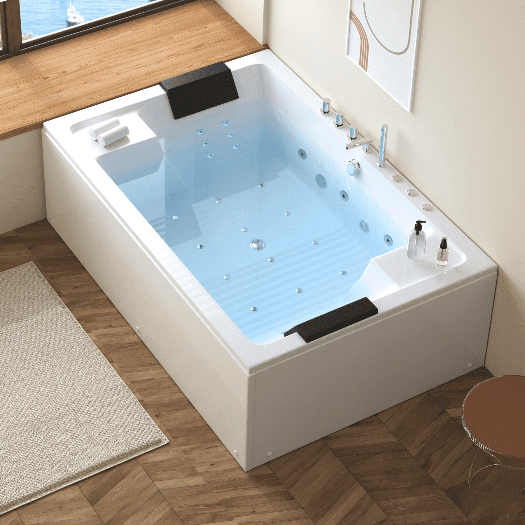 71" x 47" Two-Person Jetted Tub with 12 Bubble Jets, 6 Large Water Jets ...
