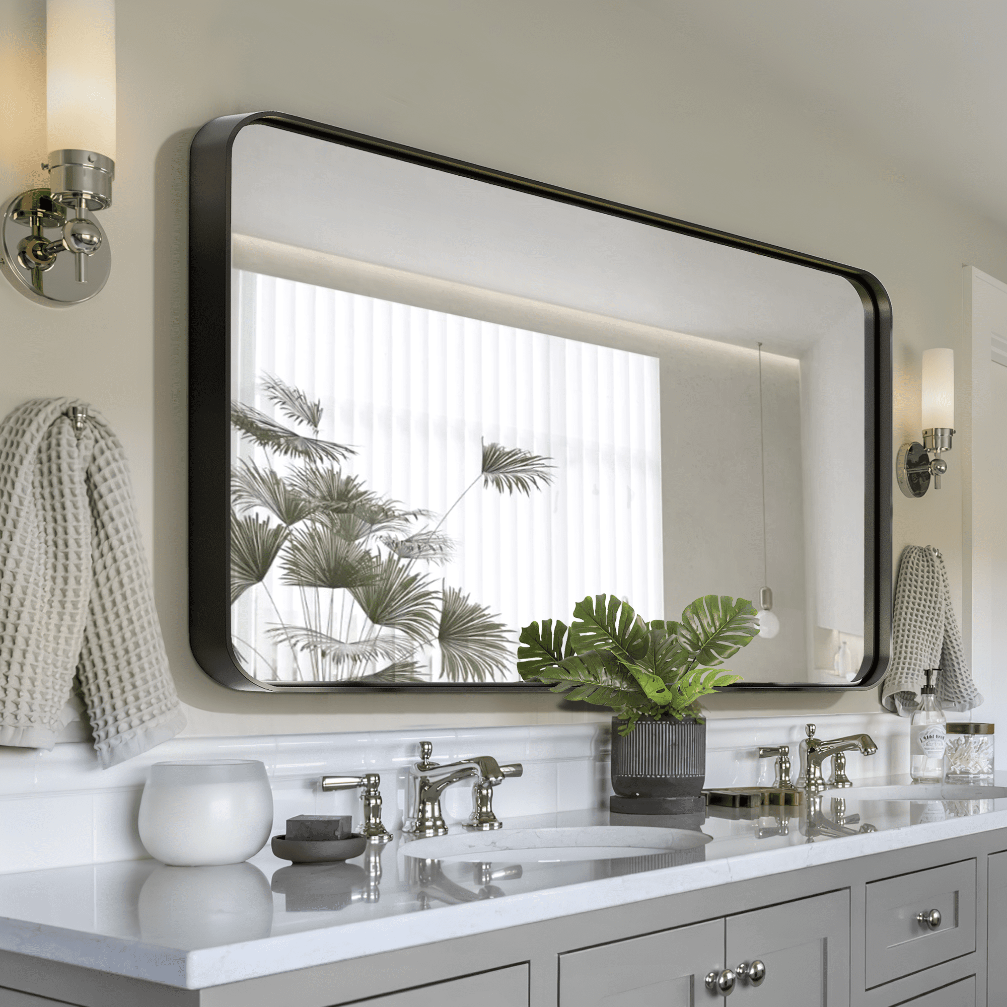 Neutype 71x32 Aluminum Alloy Mount Rectangular Mirror - Black - Walmart.com