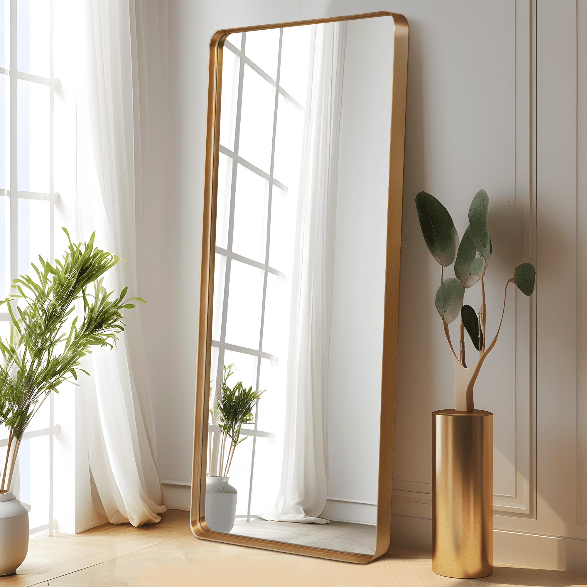 Dovelina 71" x 32" Large Gold Aluminum Wall Mount Rectangular Mirror ...