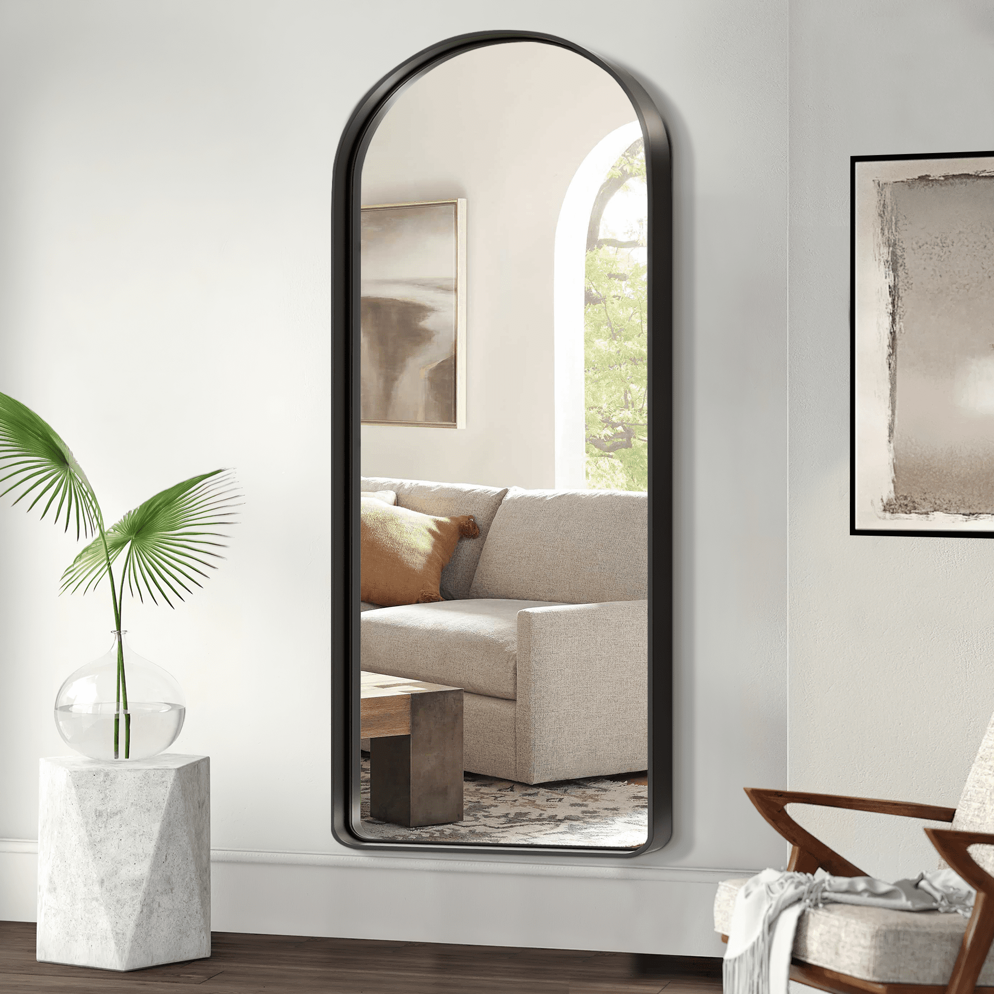 71"x32" Modern Arch Aluminum Frame Wall Mount Full Floor Mirror Without ...