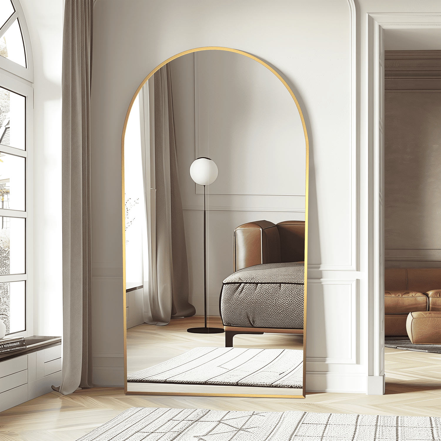 71"x38" Modern Arched Aluminum Alloy Frame Full Length Mirror Floor ...