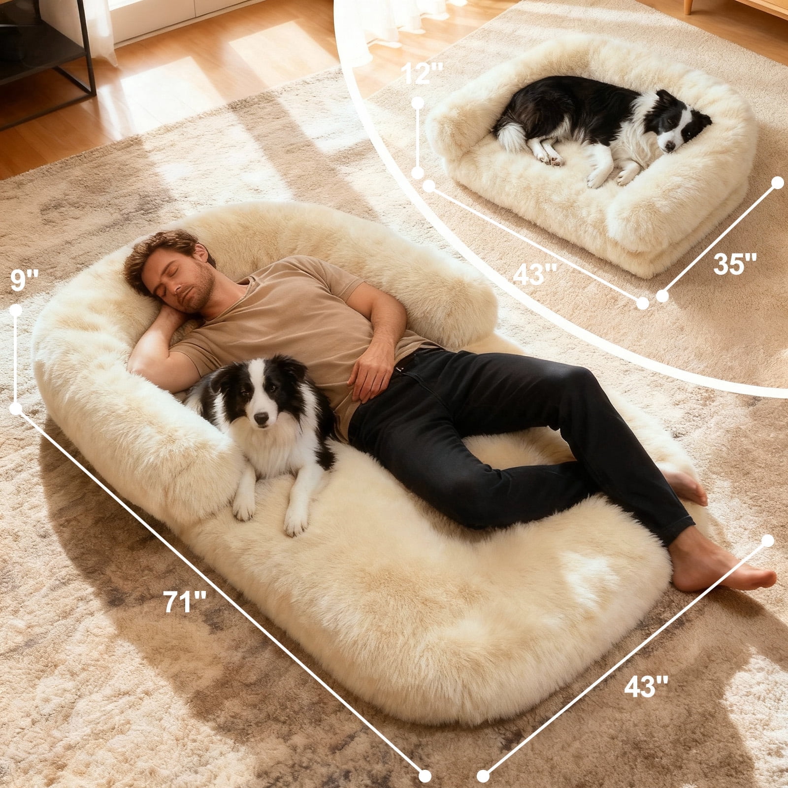 71"x43"x9" Dog Beds for Large Dogs, Foldable Plush Washable Dog Bed for ...
