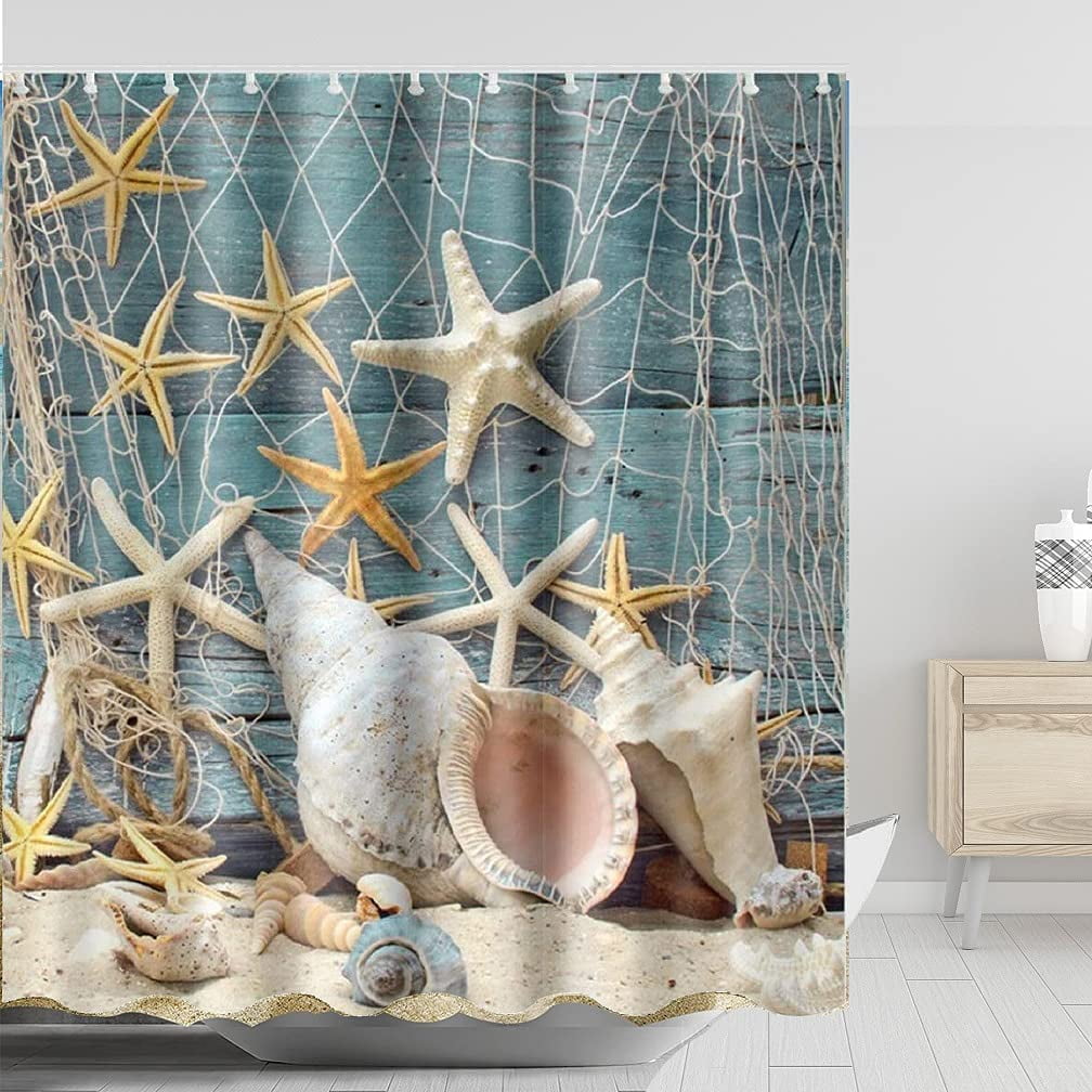 71"x71" Sea Shell Shower Curtain Waterproof Beach Curtain Decor ...