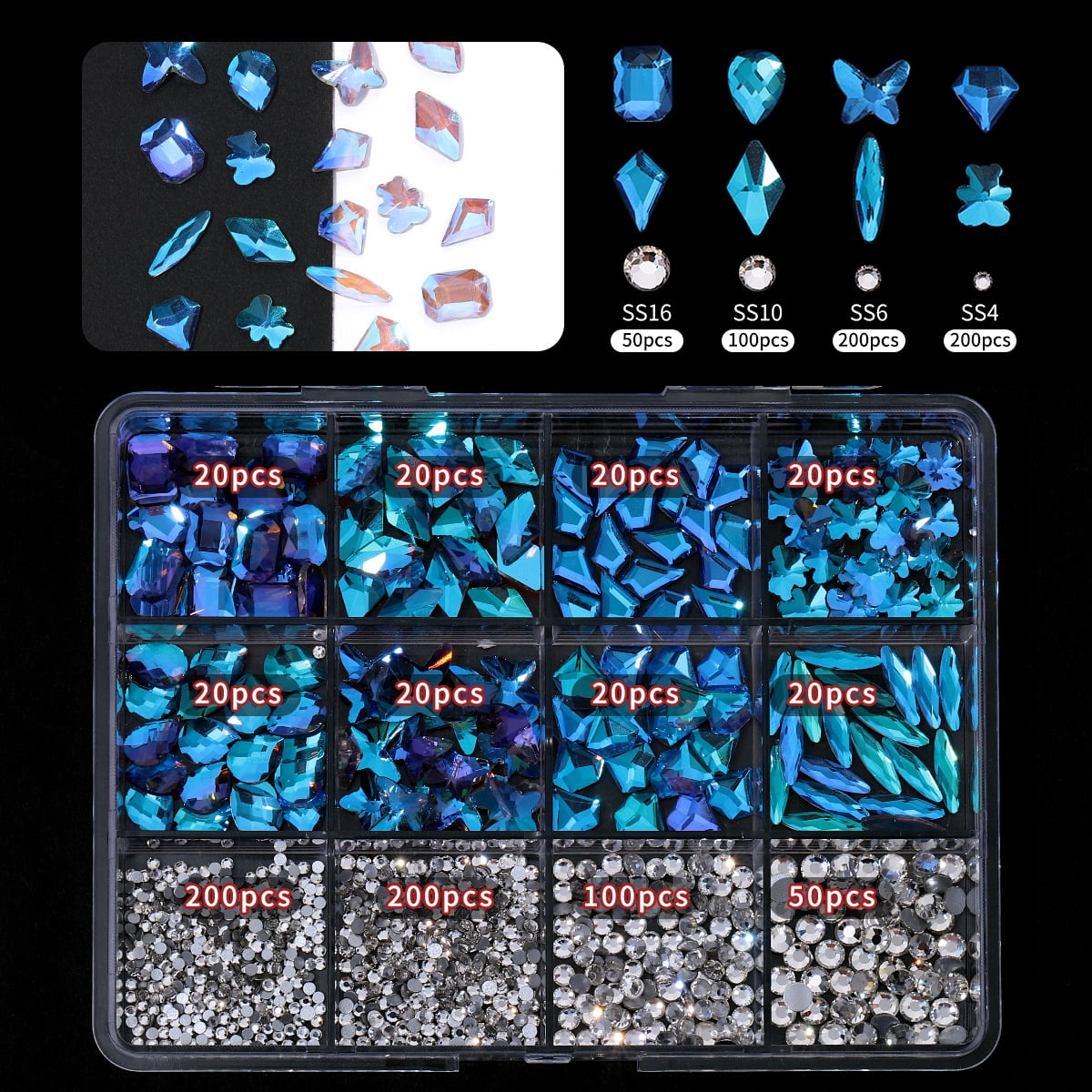 710PCS Flat Back Rhinestones Kit for Crafts, Mixed Shapes & Sizes AB ...