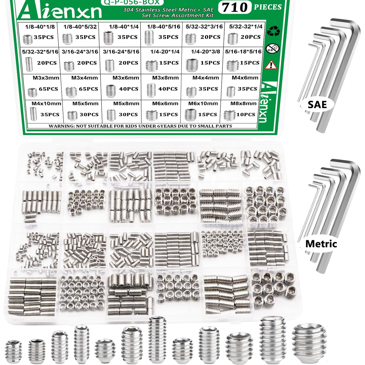 710PCS Metric +SAE 304 Set Screw Assortment Kit, Hex Socket Head Cup ...